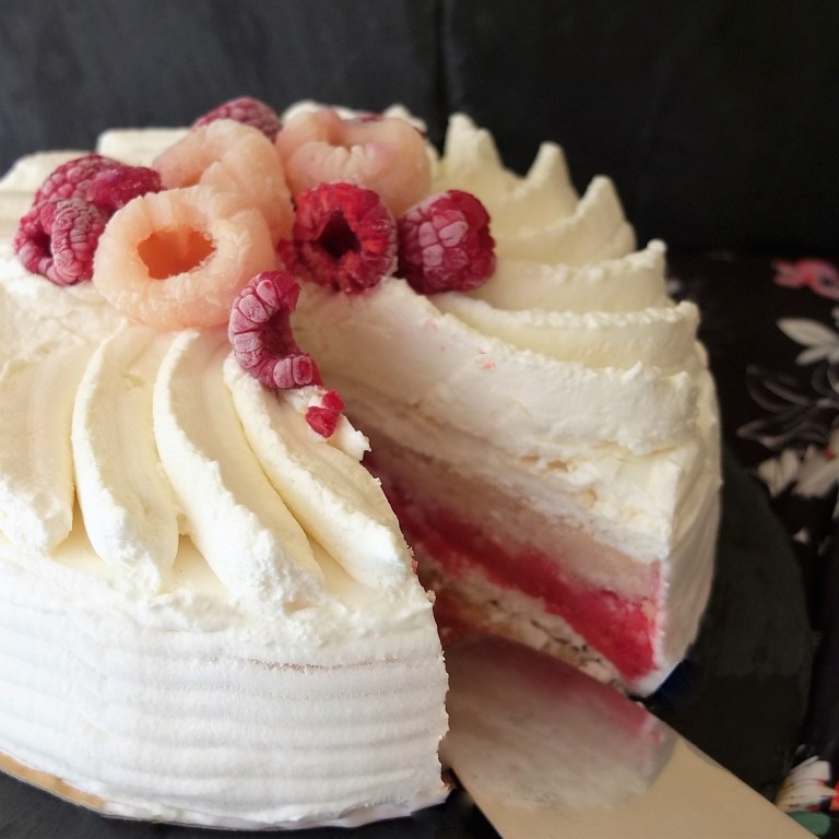 Raspberry, lychee and rose frozen sorbet meringue cake recipe! Vacherin ...